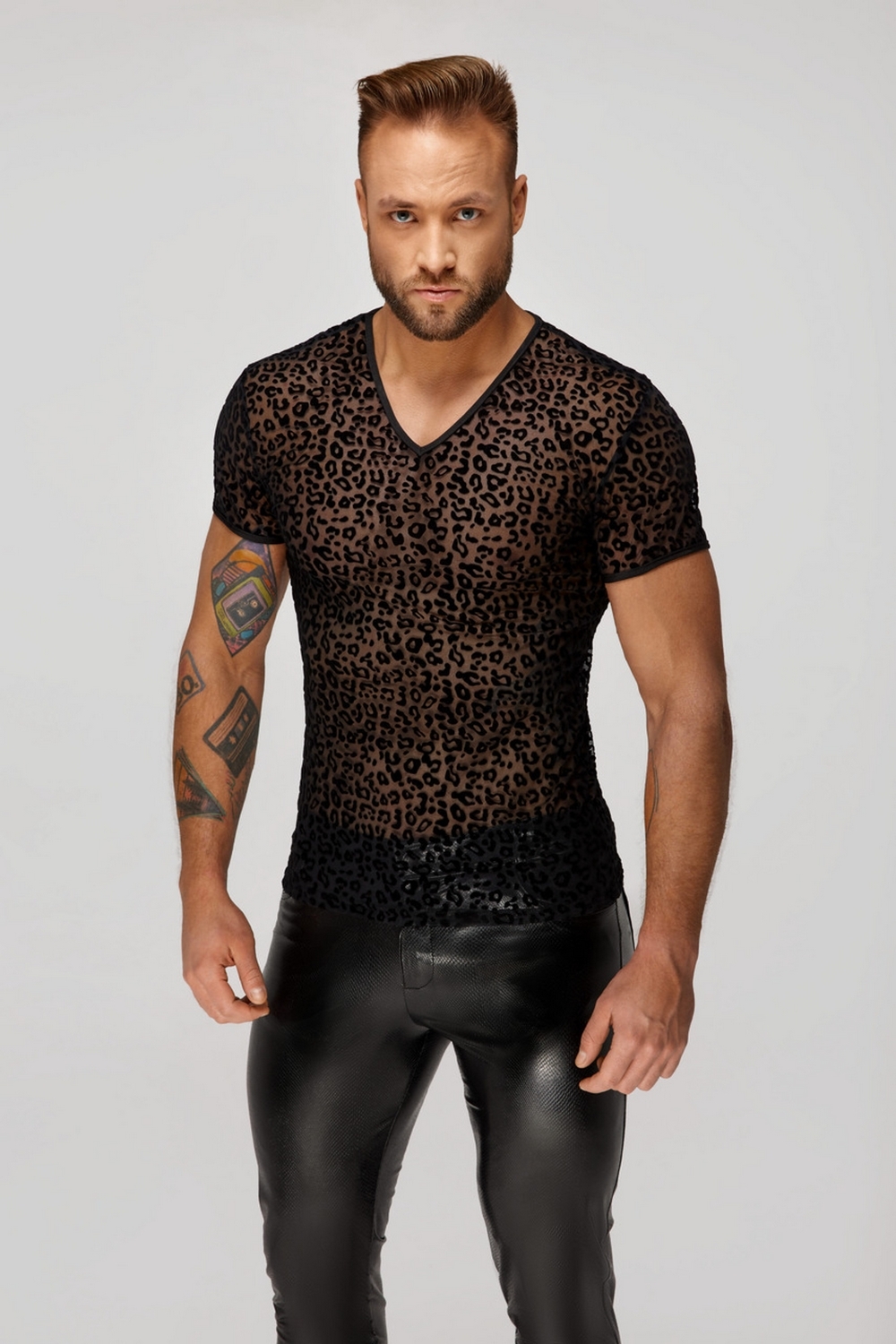 T-shirt transparent homme motif léopard - Noir Handmade